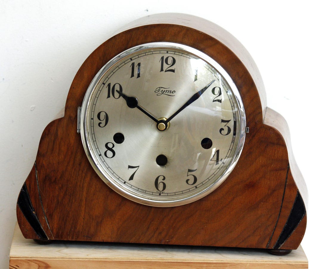 Art Deco Mantel Clock Vintage Tymo 28cm Wooden Mid Century Antique ...