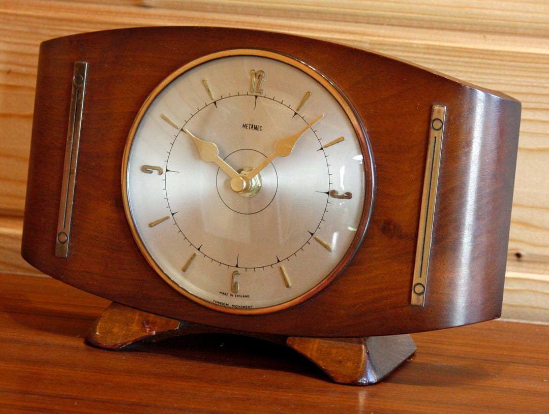 Vintage Metamec Mantel Clock 23cm Wooden Retro Mid Century 50s Desk ...
