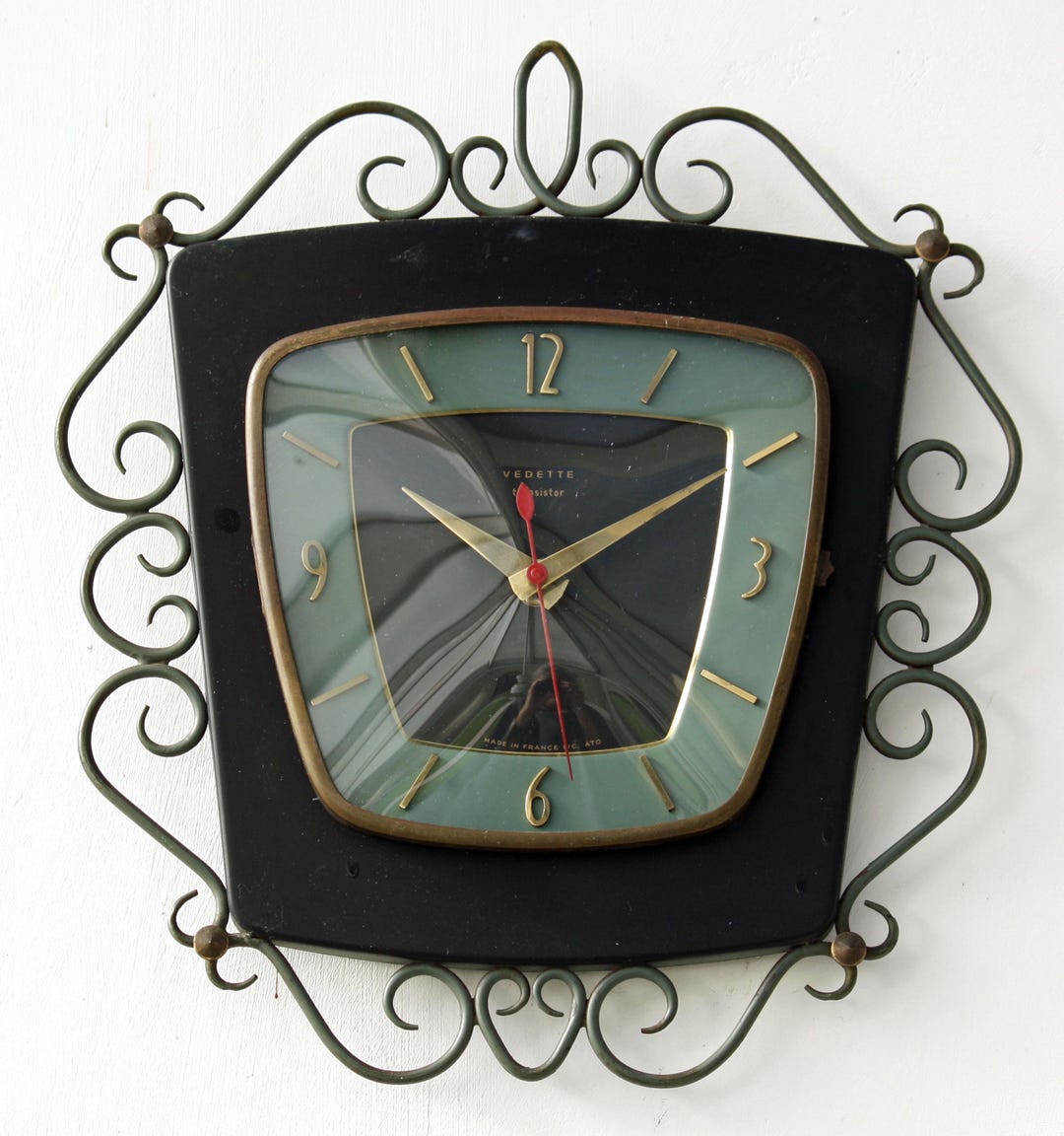 Vintage Vedette Wall Clock 31cm Sunburst French Starburst Metal Retro ...