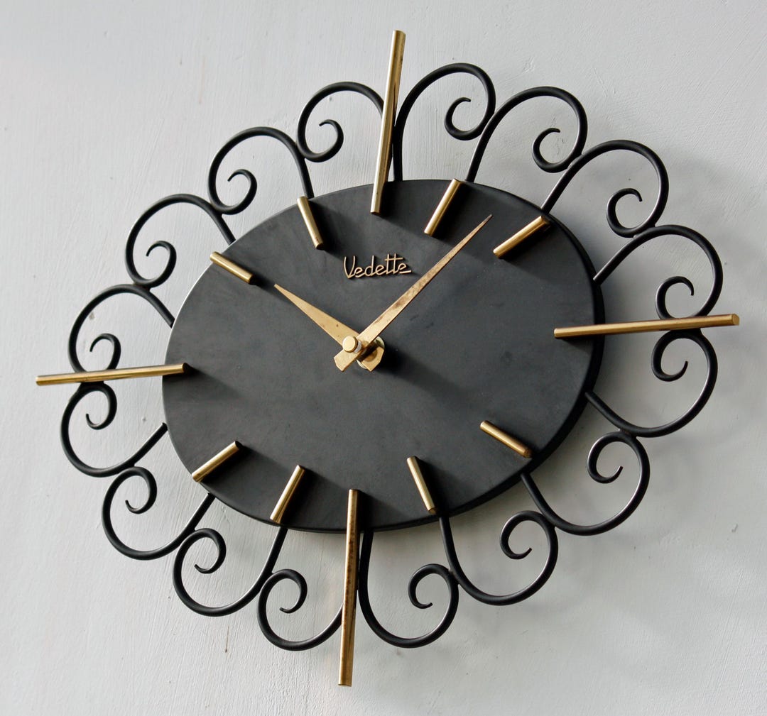 Vintage Vedette Wall Clock 34cm Sunburst French Starburst Metal Retro ...