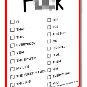 Fu#k Checklist - Funny Swearing Metal Sign - Inappropriate Curse List ...