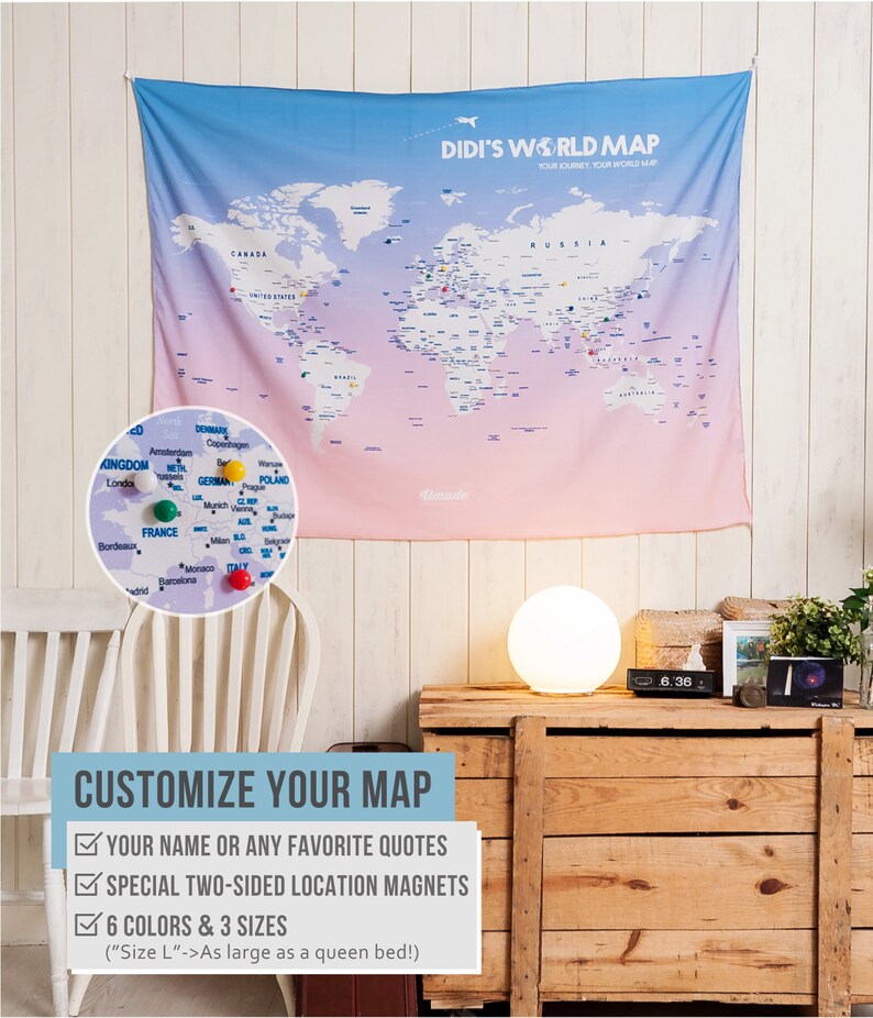 Personalized World Map | Travel Map Push Pin | Travel Gift ...