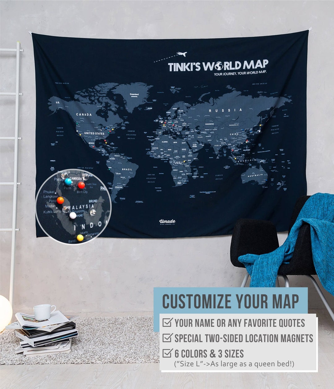 Personalized World Map | Travel Map | Customized World Map Push Pin ...