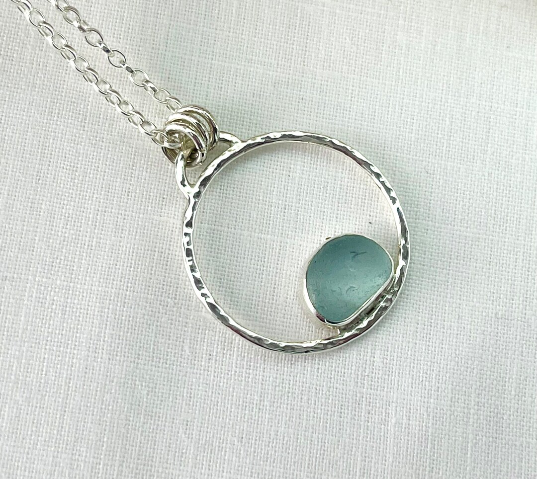 Cornish Sea Glass Silver Circle Infinity Necklace With Turquoise Sea ...