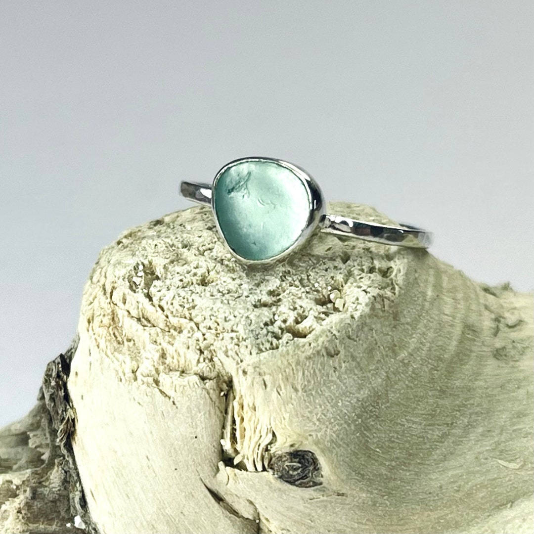 Beautiful Dainty Silver and Cornish Sea Glass Ring UK Size K - Etsy