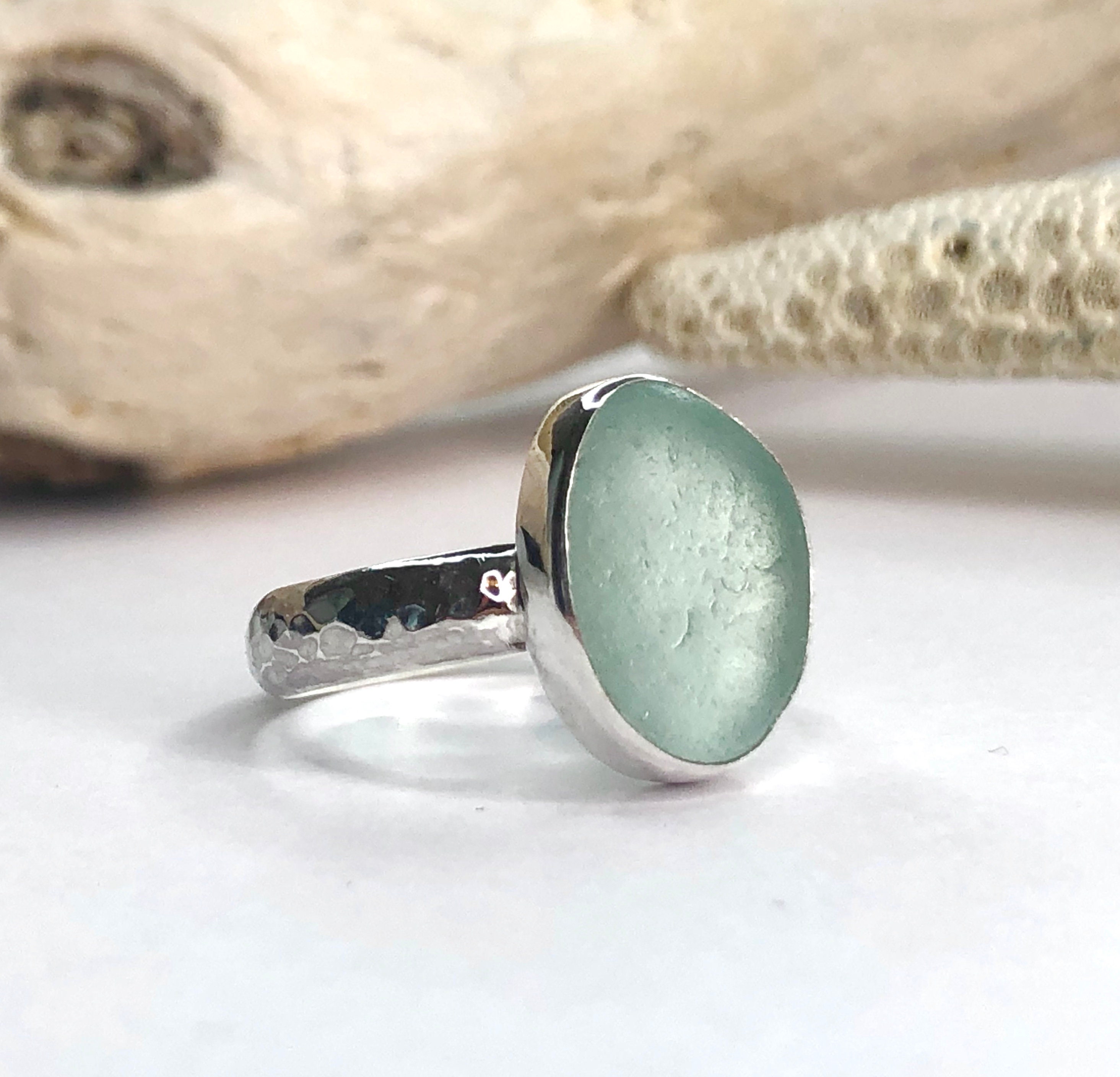 Custom Made Silver and Large Cornish Sea Glass Statement Ring - Etsy