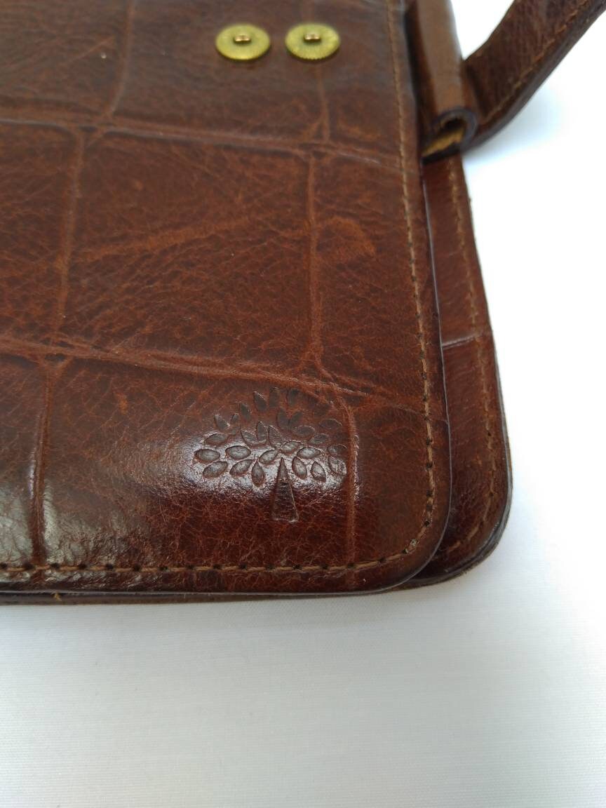 MULBERRY vintage 80s brown croc embossed Congo leather organiser planner