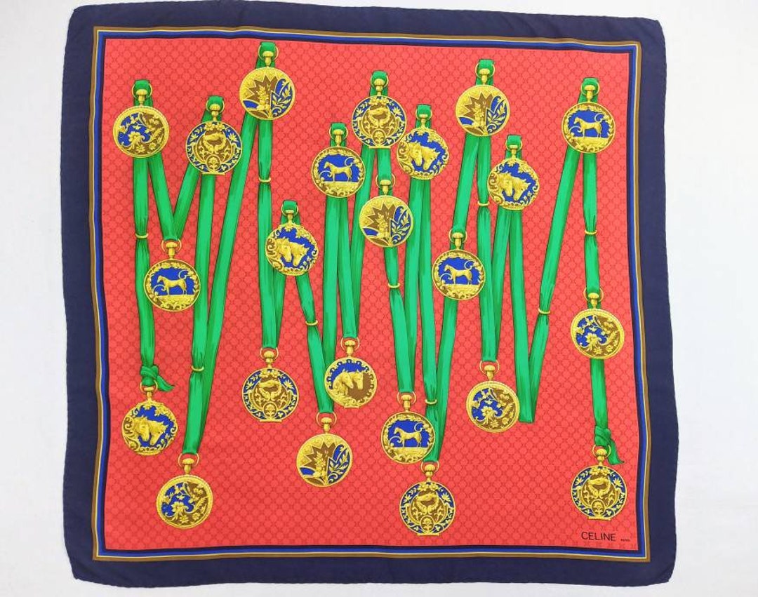 CELINE Vintage Triomphe Logo Print Silk Scarf - Etsy