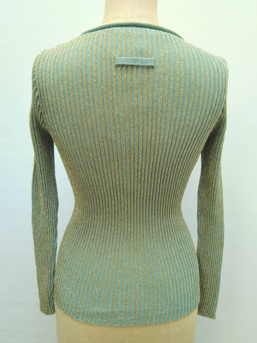 JEAN PAUL GAULTIER vintage 90s turquoise and gold lurex rib knit sweater