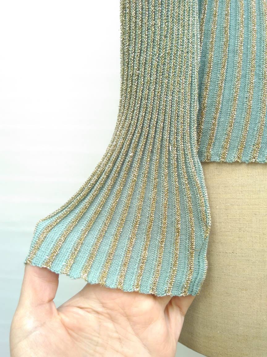JEAN PAUL GAULTIER vintage 90s turquoise and gold lurex rib knit sweater