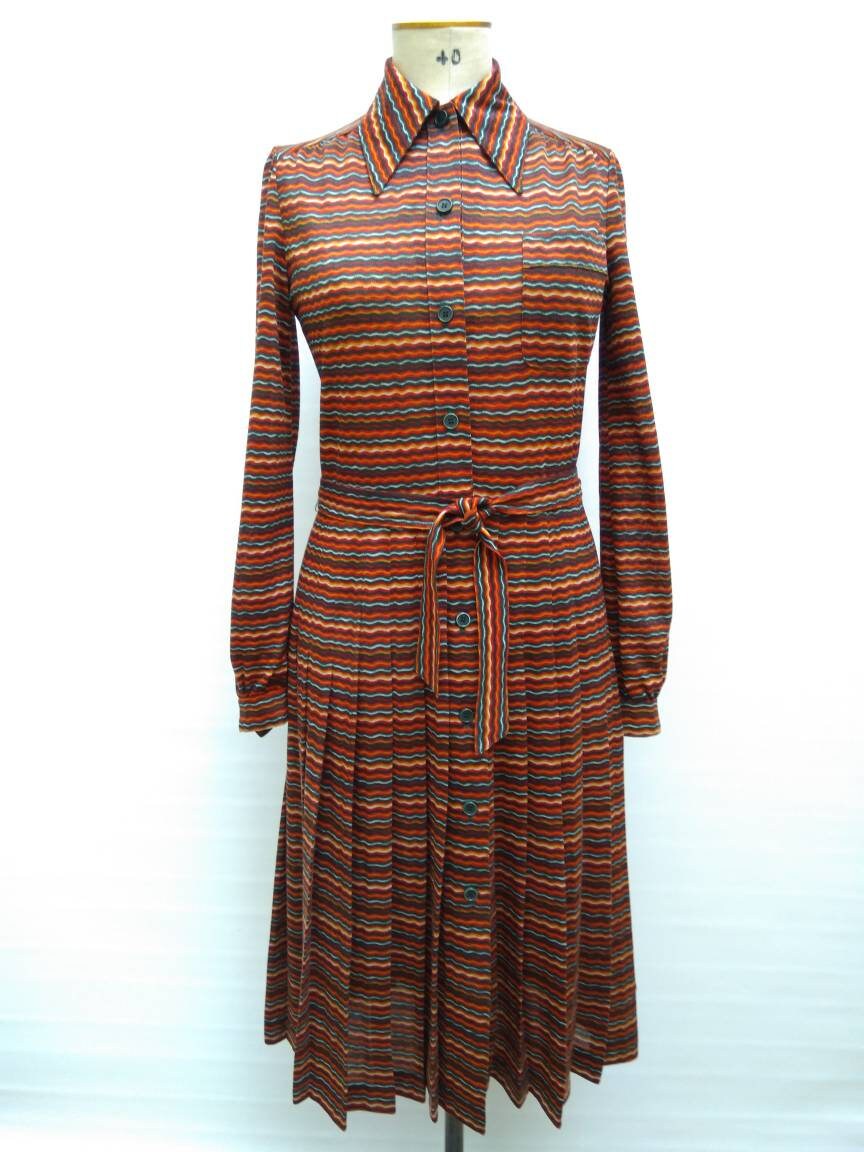 RODIER PARIS vintage 70s multicolor zig zag stripe jersey pleated shirt ...