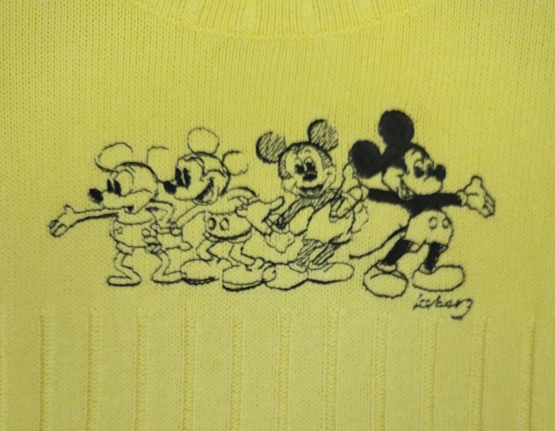 ICEBERG 90s Vintage Mickey Mouse Embroidered Yellow Knit Top - Etsy