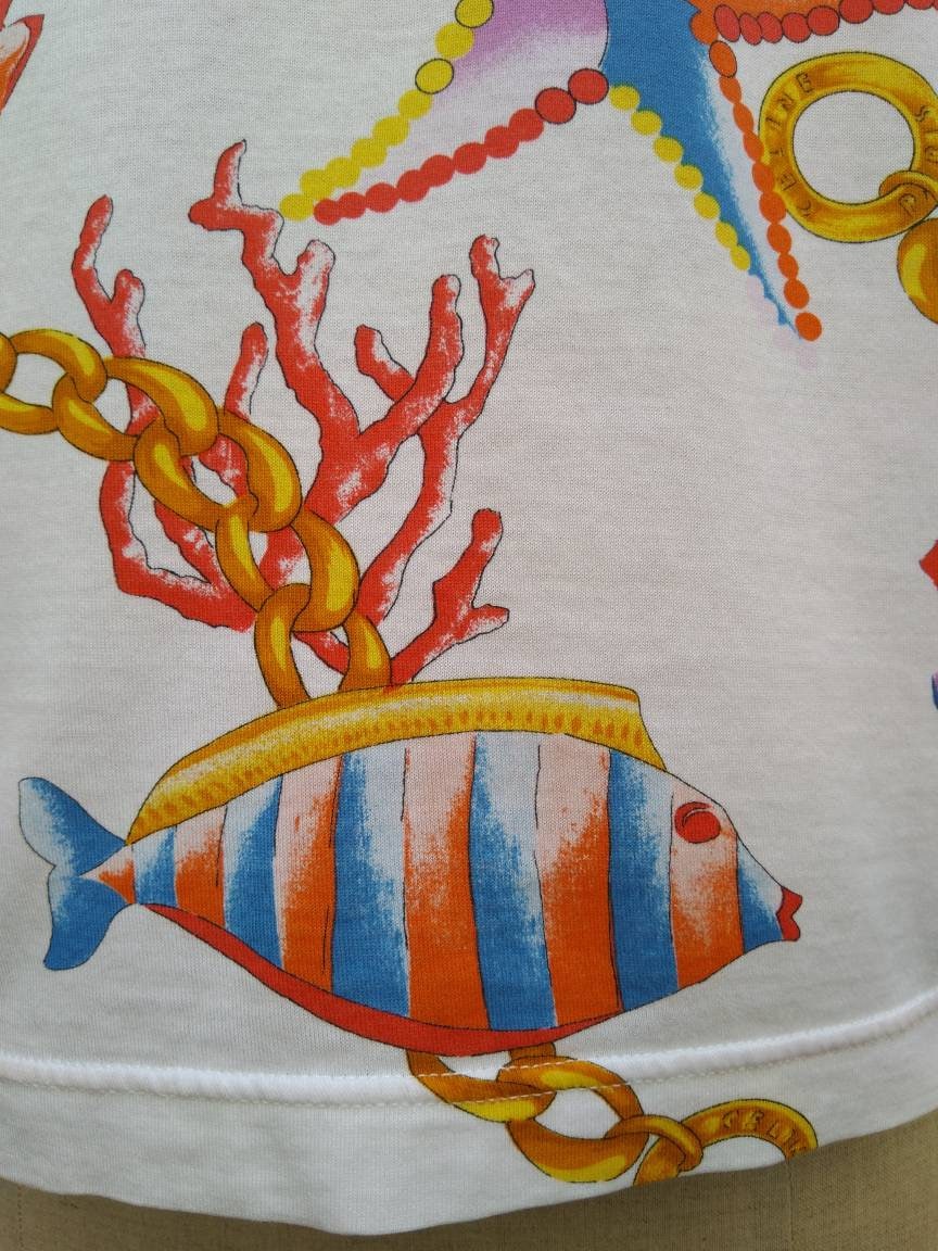 CELINE vintage 90s tropical fish print cotton t-shirt