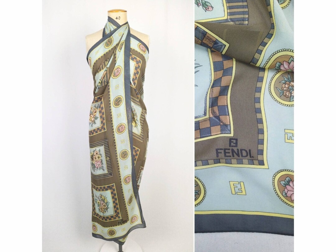 FENDI Vintage 80s Large Silk Chiffon Scarf / Wrap - Etsy