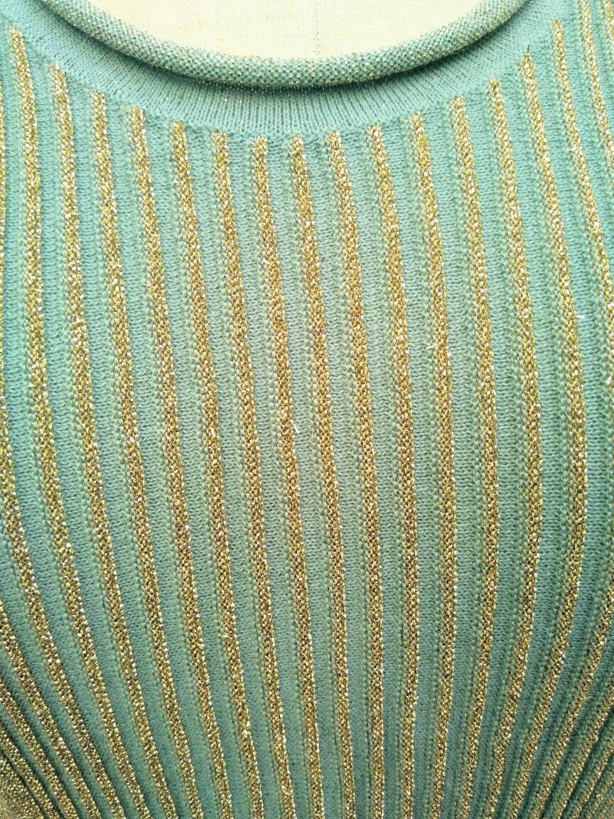 JEAN PAUL GAULTIER vintage 90s turquoise and gold lurex rib knit sweater