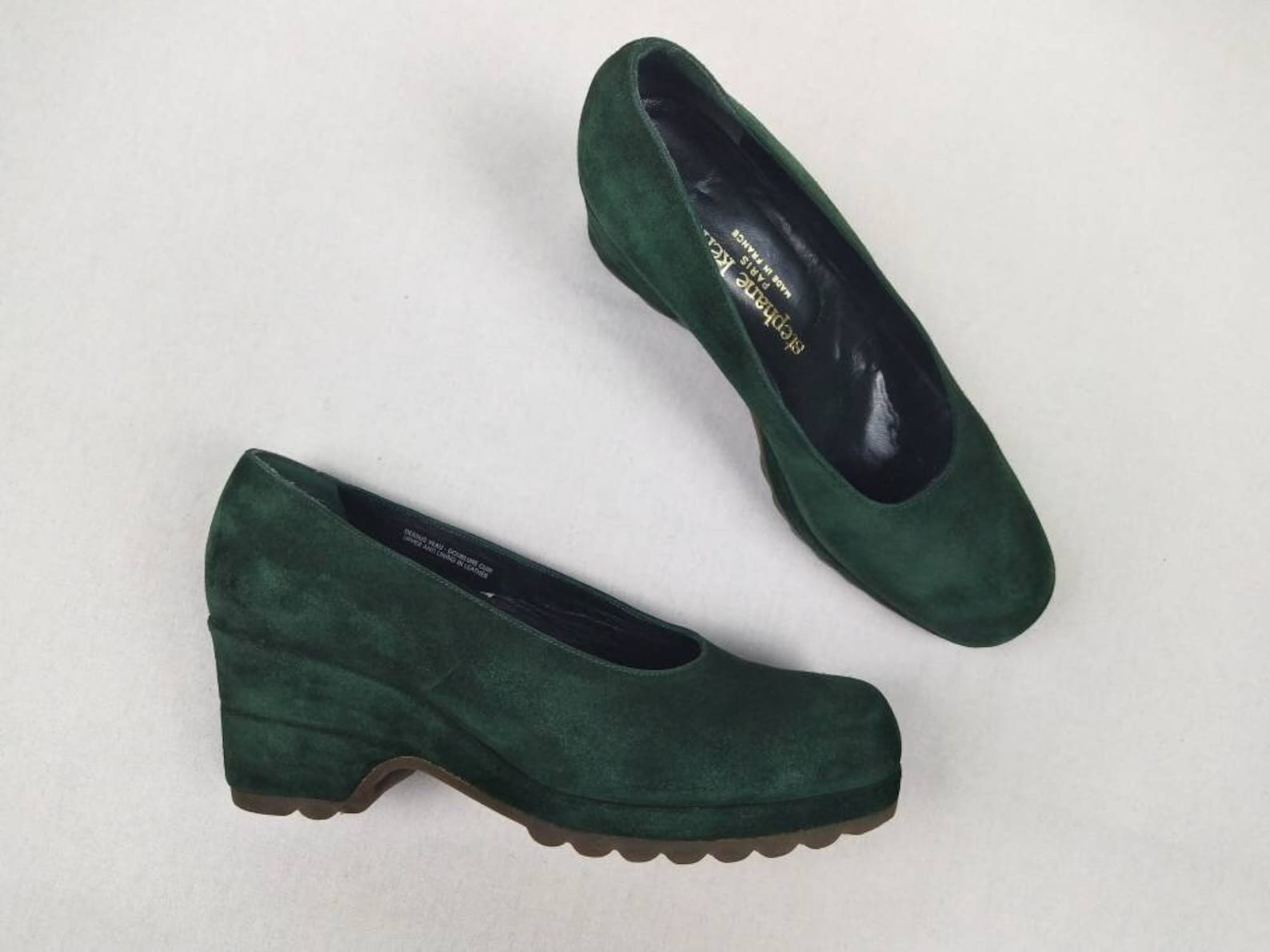 STEPHANE KÉLIAN Vintage 90s Green Suede Platform Pumps - Etsy