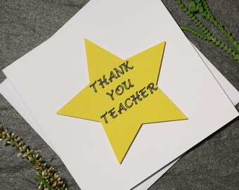 Handmade and Printed Thank You Star Teacher Card - Etsy