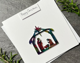 Religious Nativity Scene Christmas Gatefold Handmade Card, Intricately ...