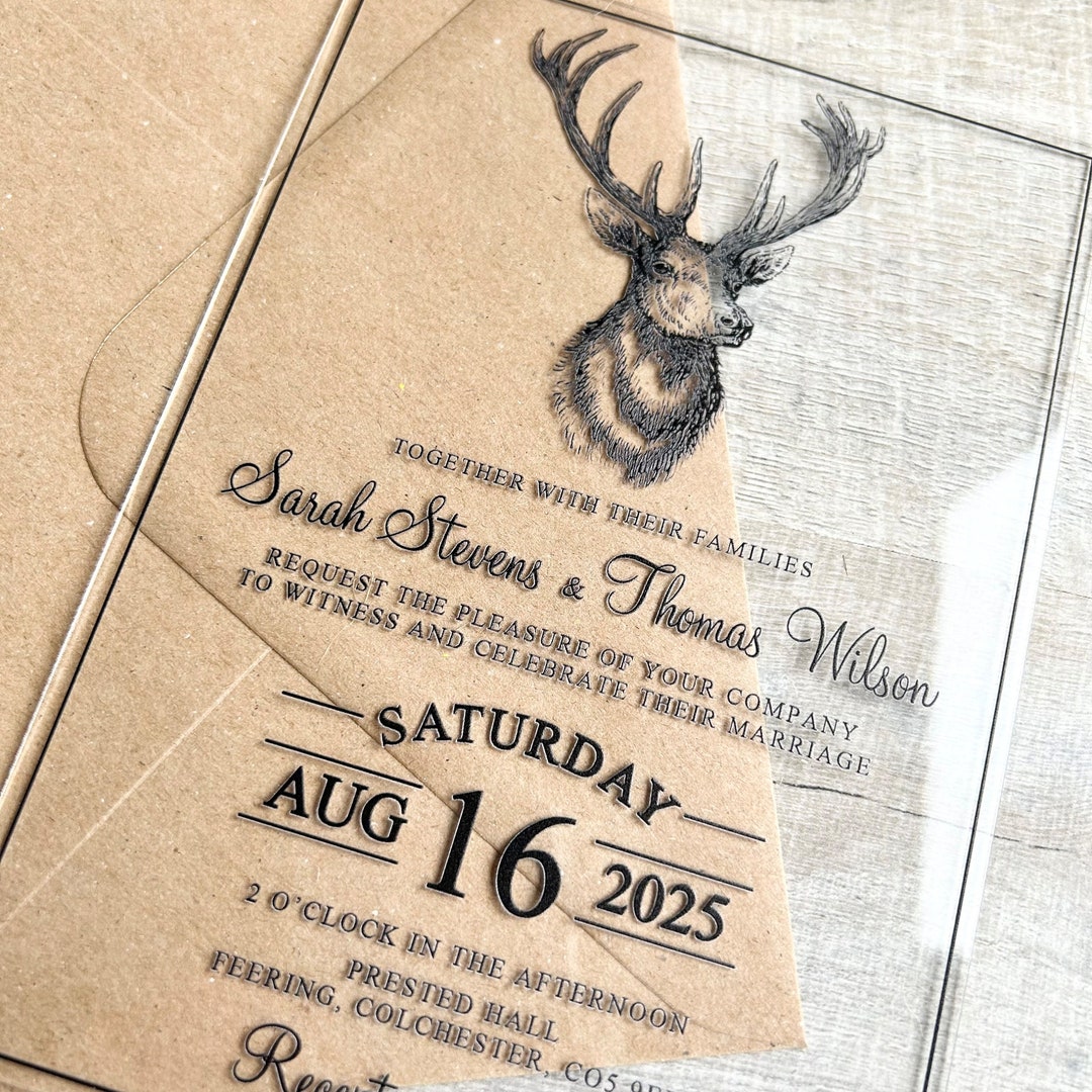Woodland Stag Acrylic Wedding Invitations, Rustic Wedding Invitation - Etsy