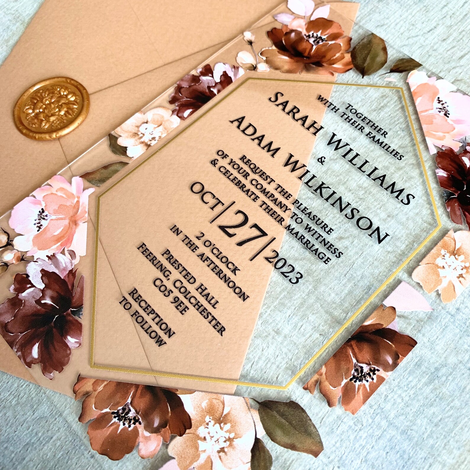Autumn Rust Acrylic Wedding Invitations Floral Fall - Etsy