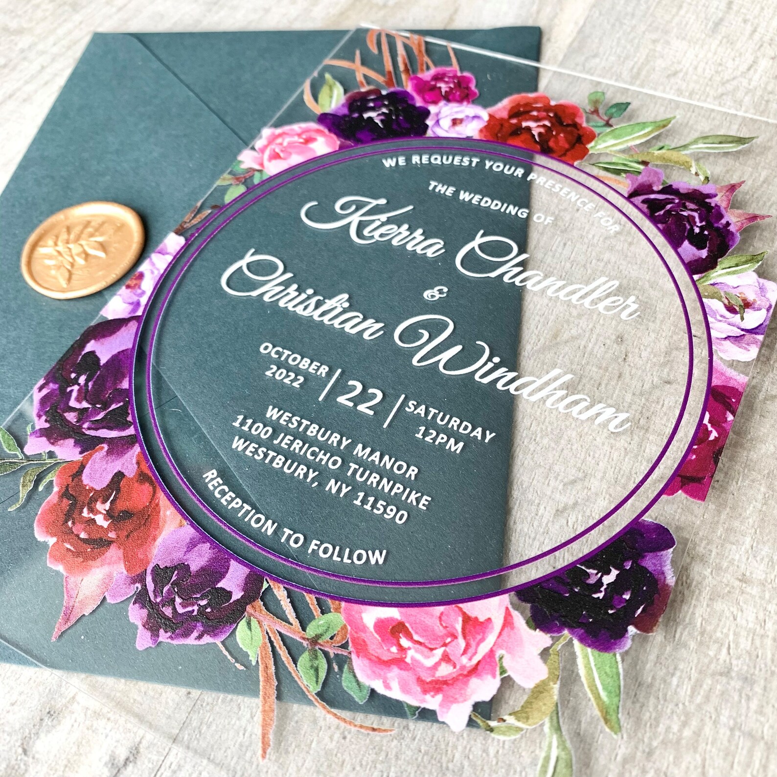 Acrylic Wedding Invitation, Purple, Red, Lilac & Pink Floral Invitation ...