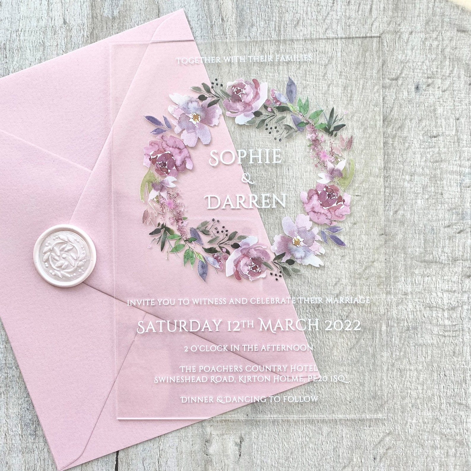 Mauve Acrylic Wedding Invitation Greenery Dusky Purple | Etsy