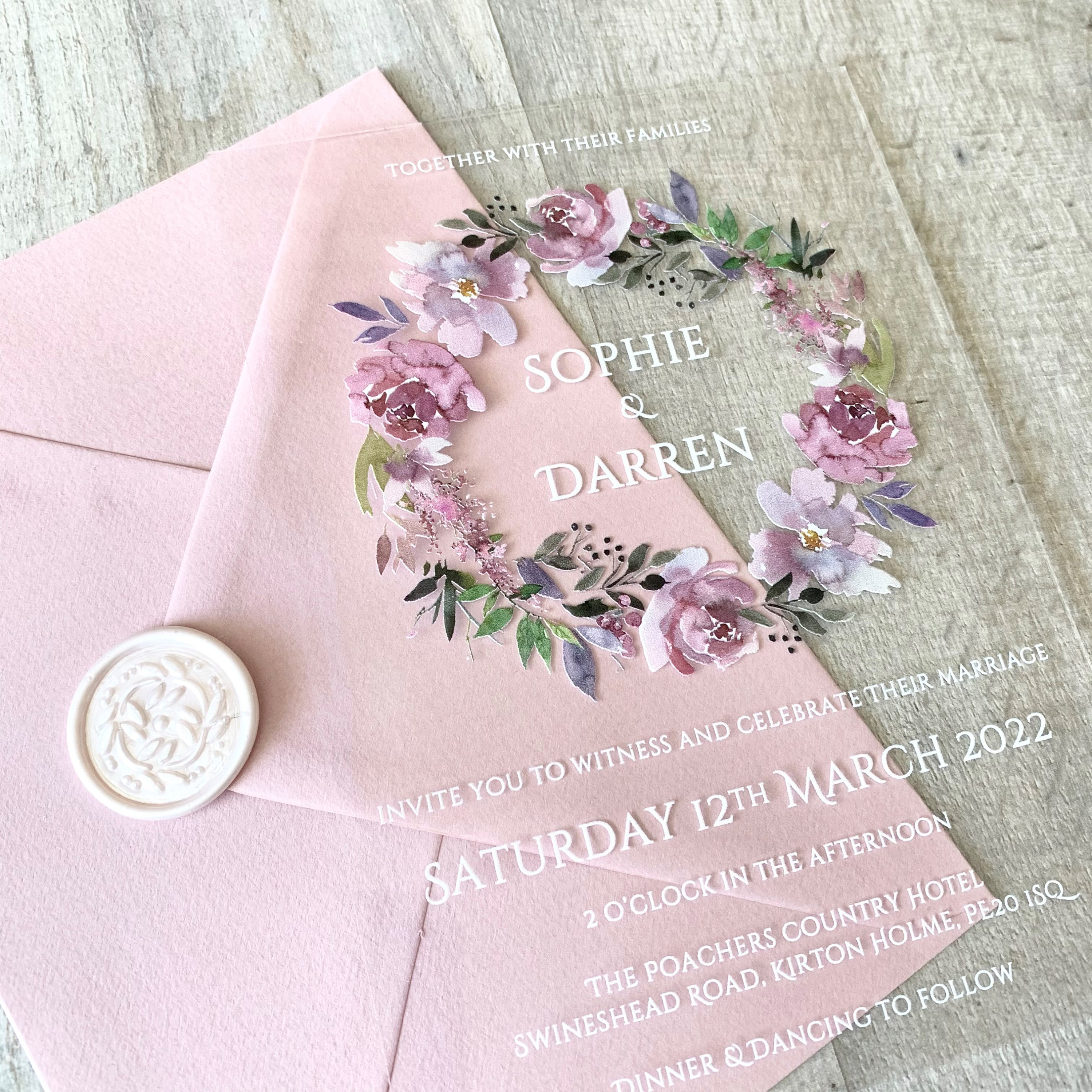 Mauve Acrylic Wedding Invitation Greenery Dusky Purple | Etsy