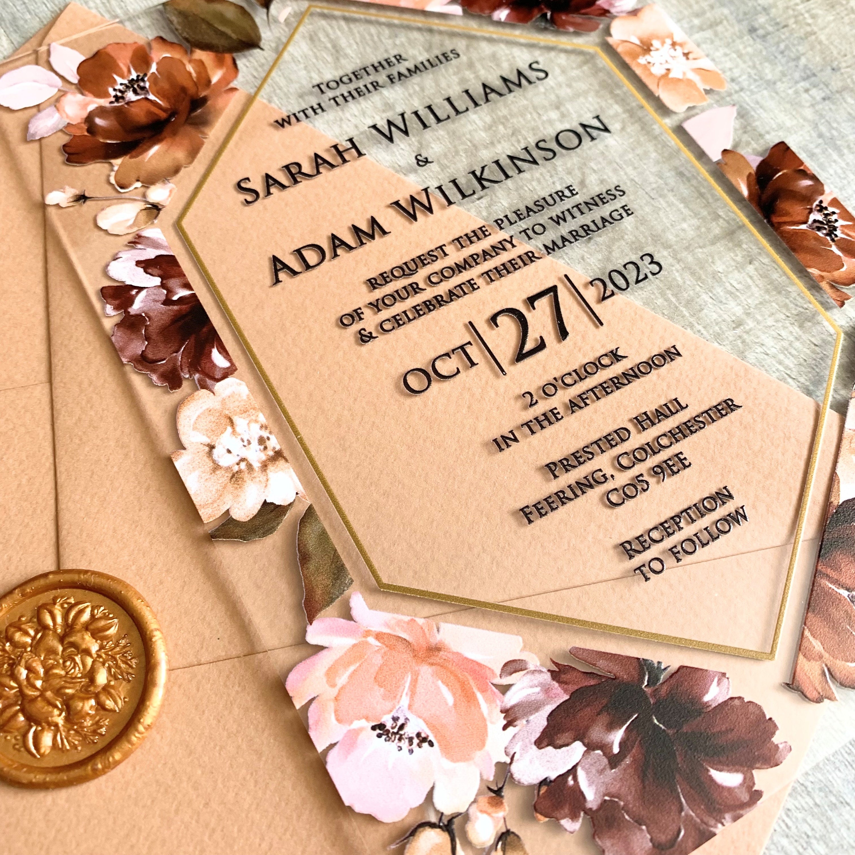 Autumn Rust Acrylic Wedding Invitations Floral Fall - Etsy