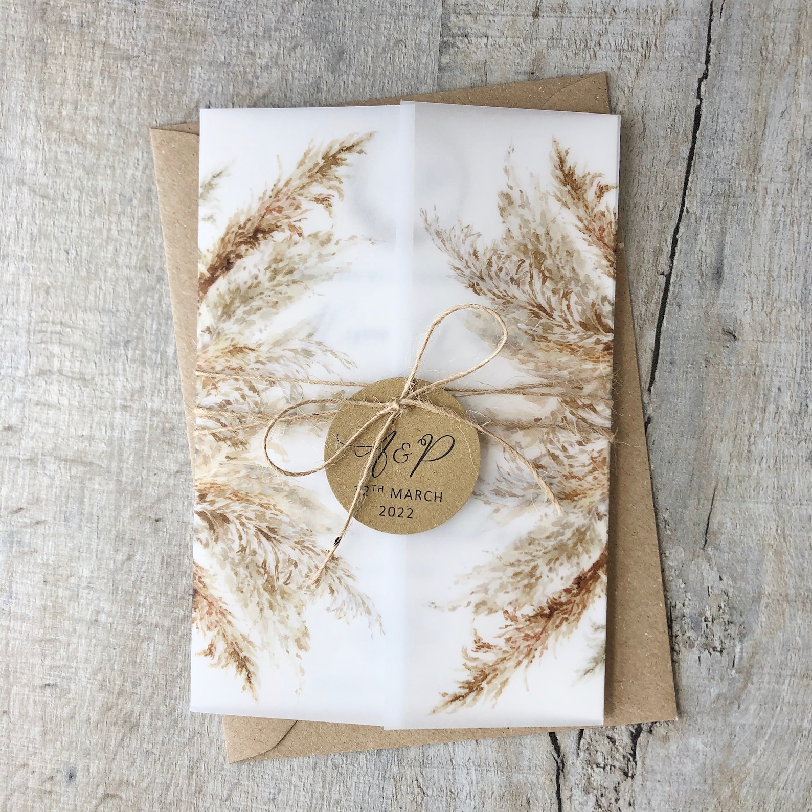 Rustic Boho Pampas Grass Vellum Wrap Wedding Invitation | Etsy