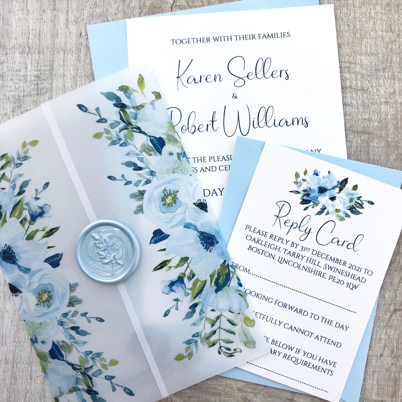 Dusty Blue Vellum Wrap Wedding Invitation & RSVP Card - Etsy