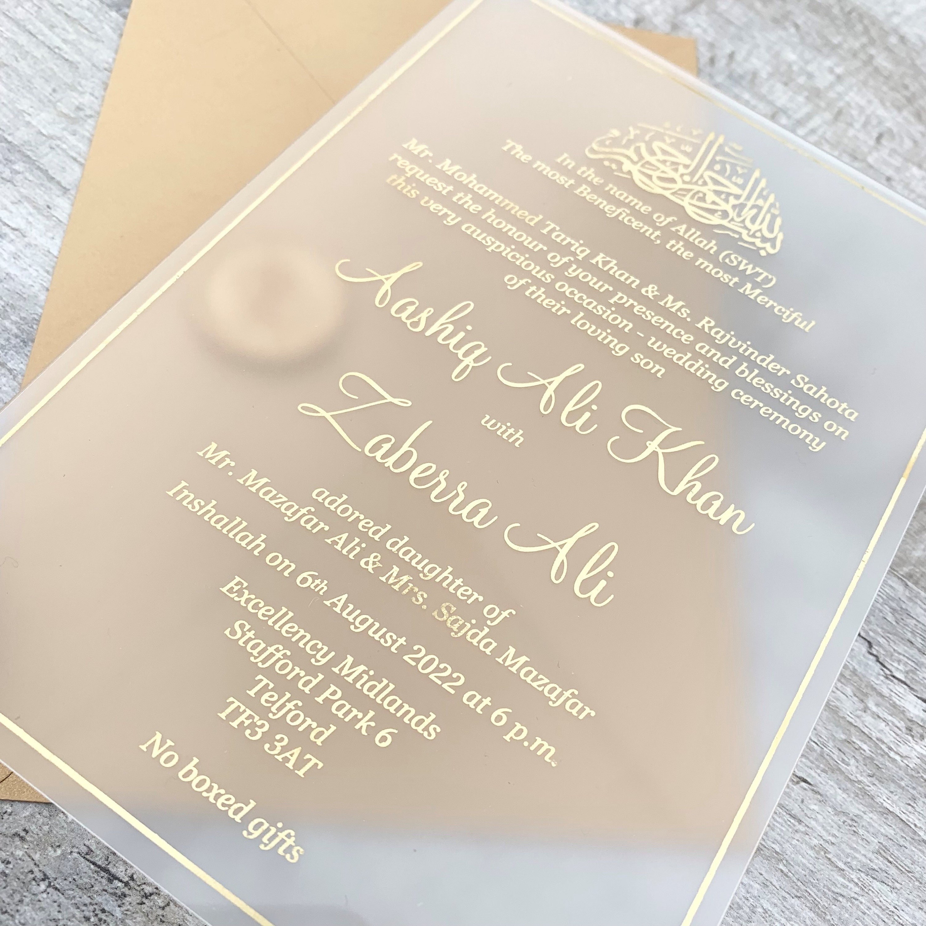 Islamic Gold Frosted Acrylic Wedding Invitation Frosted - Etsy UK