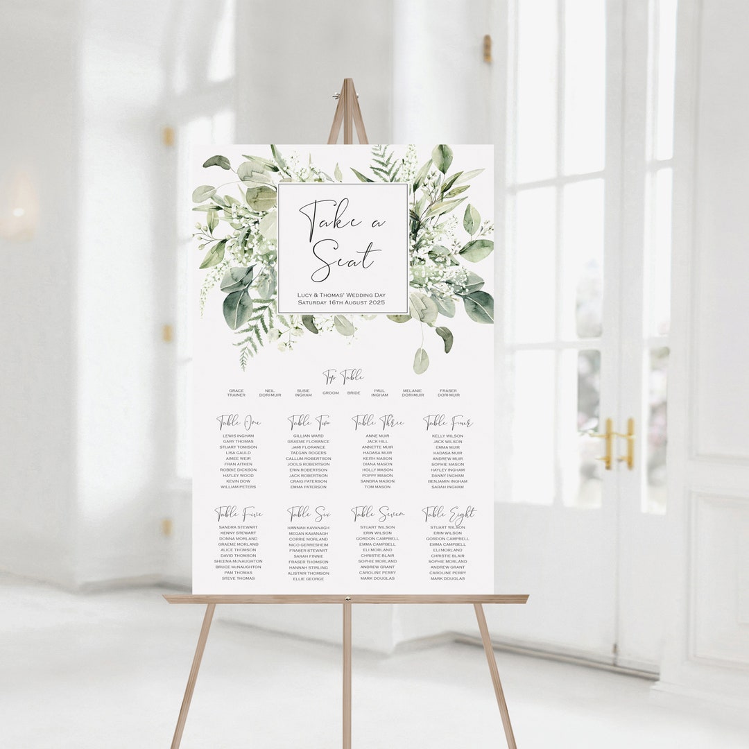 Botanical Wedding Table Plan, Greenery Seating Chart Board - Etsy