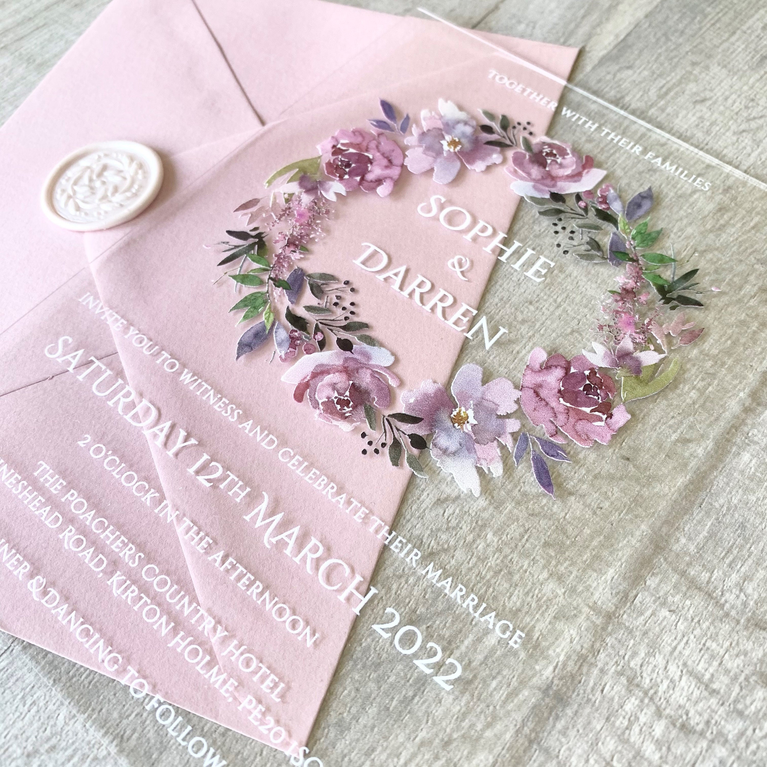 Mauve Acrylic Wedding Invitation Greenery Dusky Purple | Etsy UK