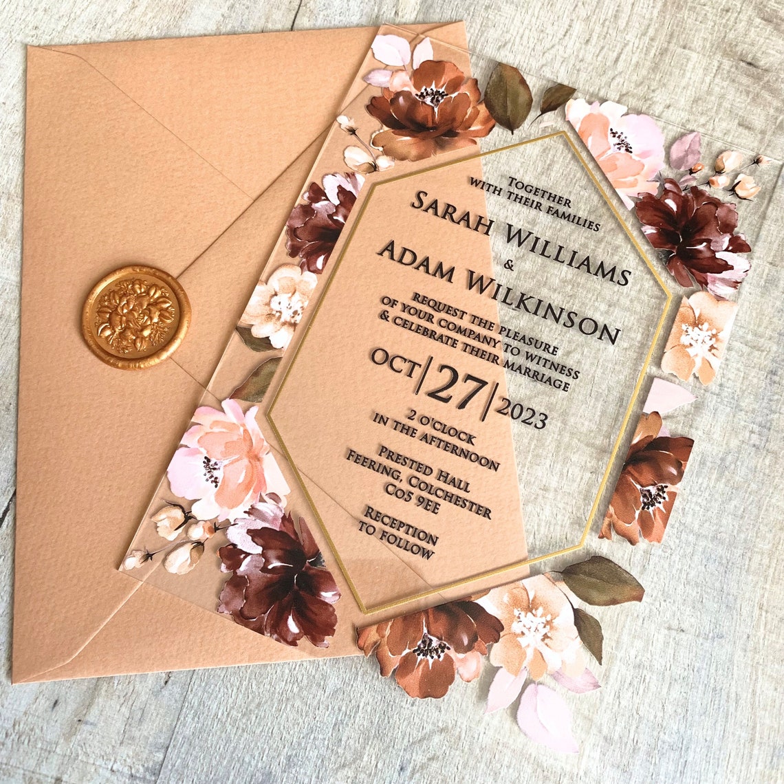Autumn Rust Acrylic Wedding Invitations Floral Fall - Etsy