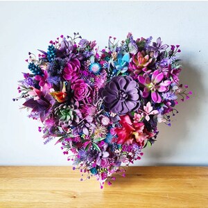 Large Bright Colourful Heart Wall Decor Art With Faux Succulents ...