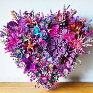 Large Bright Colourful Heart Wall Decor Art With Faux Succulents ...