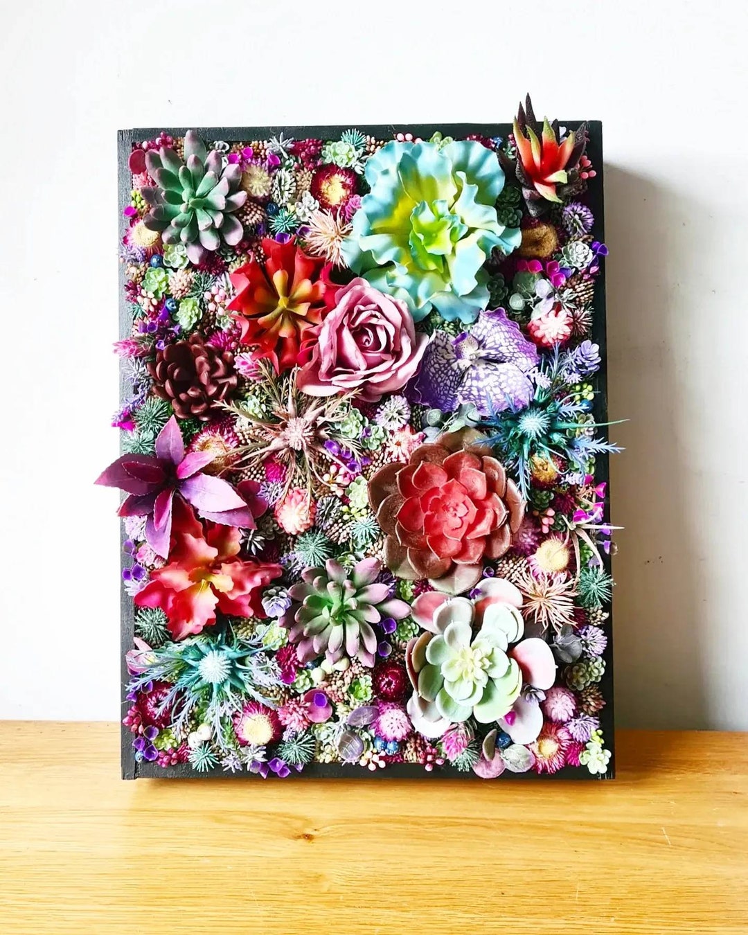 Colourful Bright Wall Art Decor With Faux Succulents Moss & Artificial ...