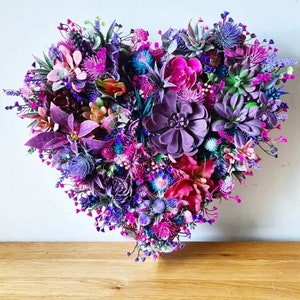 Large Bright Colourful Heart Wall Decor Art With Faux Succulents ...