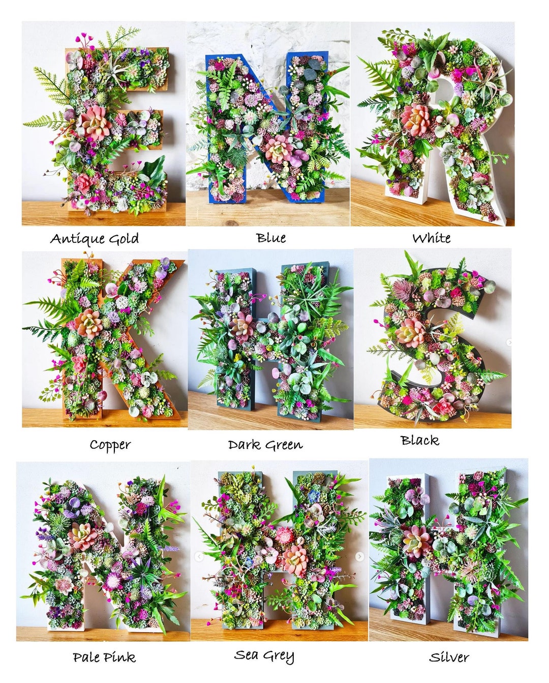 Large 12/30cm 3D Wall Letters, Moss Wall Art, Faux Succulents for Home ...