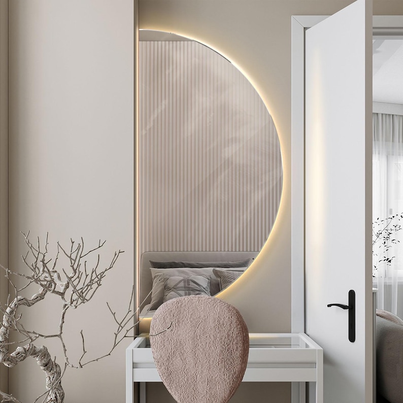 HALF MOON Mirror LED || 3 Light Variations, Half Circle Mirror, Hanging ...