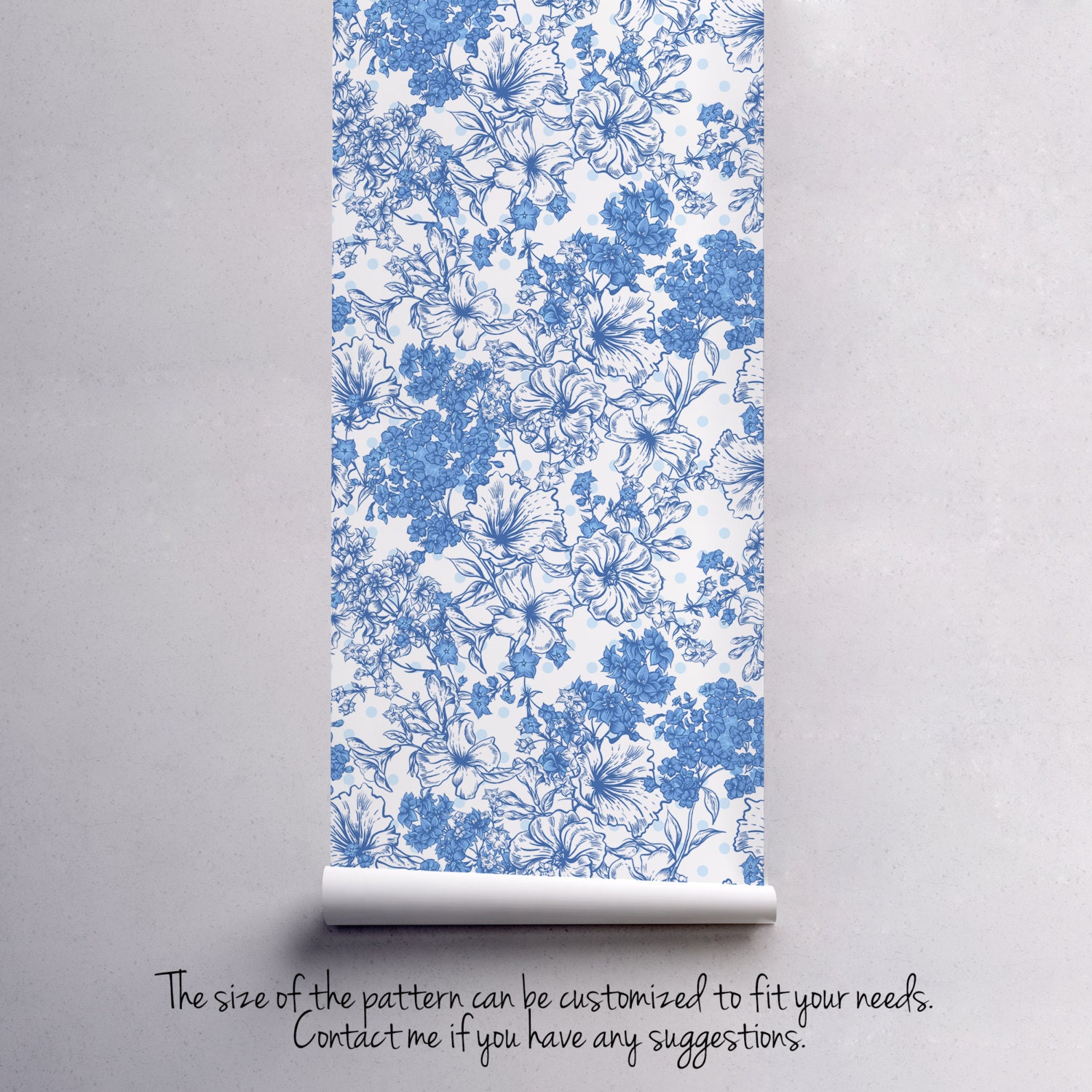 Summer Bouquet Removable Wallpaper Blue Floral Wall Mural | Etsy