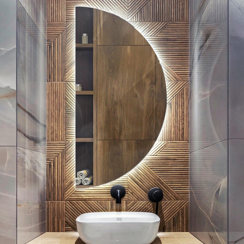 HALF MOON Mirror LED || 3 Light Variations, Half Circle Mirror, Hanging ...