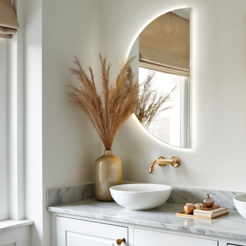 HALF MOON Mirror LED || 3 Light Variations, Half Circle Mirror, Hanging ...