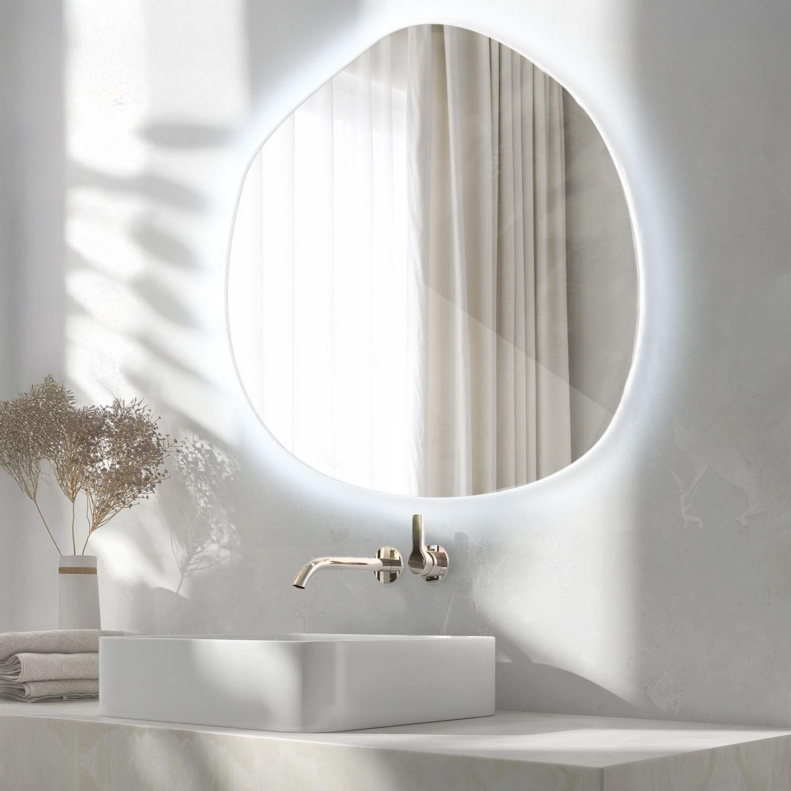 ORGANIC Shape Mirror LED || Wavy LED Mirror - Asymmetrical Backlit ...