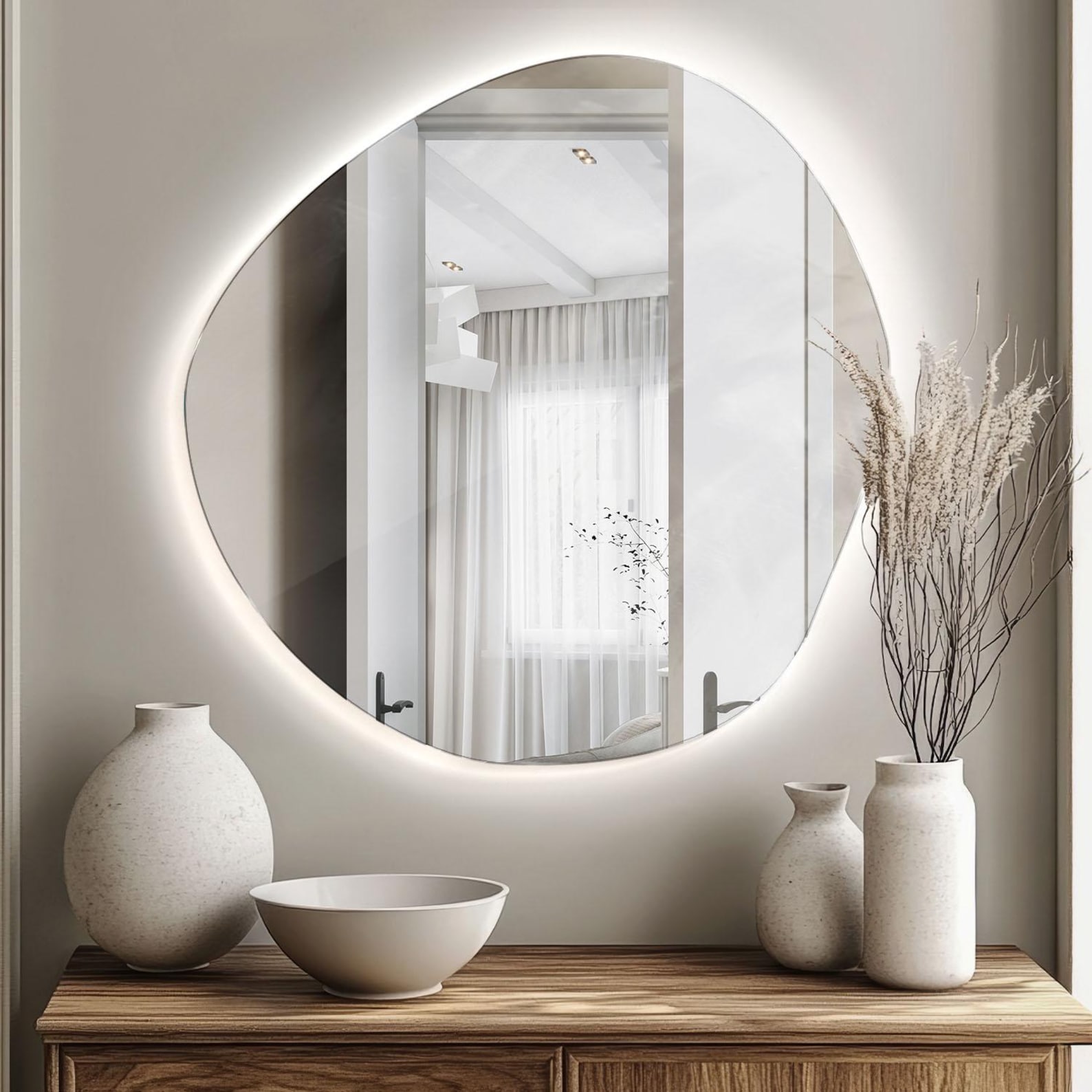 ORGANIC Shape Mirror LED || Wavy LED Mirror - Asymmetrical Backlit ...
