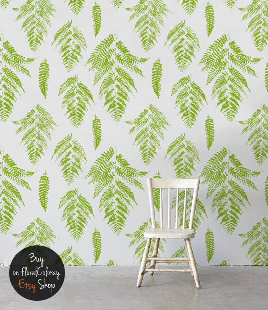 Lime Fern Leaves Removable Wall Mural, Green Floral Temporary Wallpaper ...