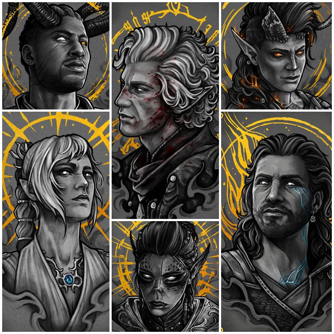 MAIN COMPANIONS Set of 6 Gold Embellished A5 Art Prints Baldur's Gate 3 ...
