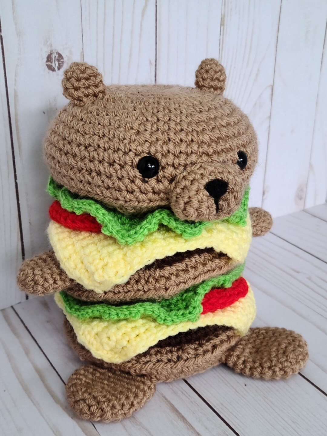 Crochet Hamburger Bear Plush, Cheeseburger, Toy Food, Cute Friend Gift ...