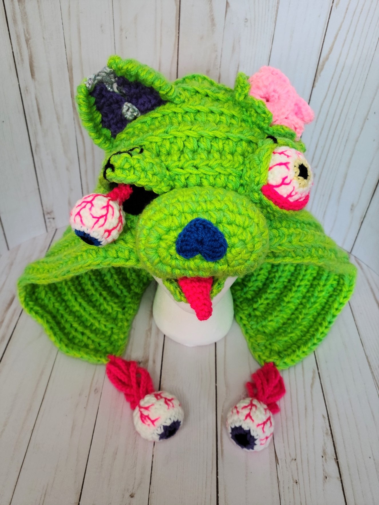 Crochet Zombie Bear Hood, Gory Horror, Amigurumi Hat, Finished Item ...