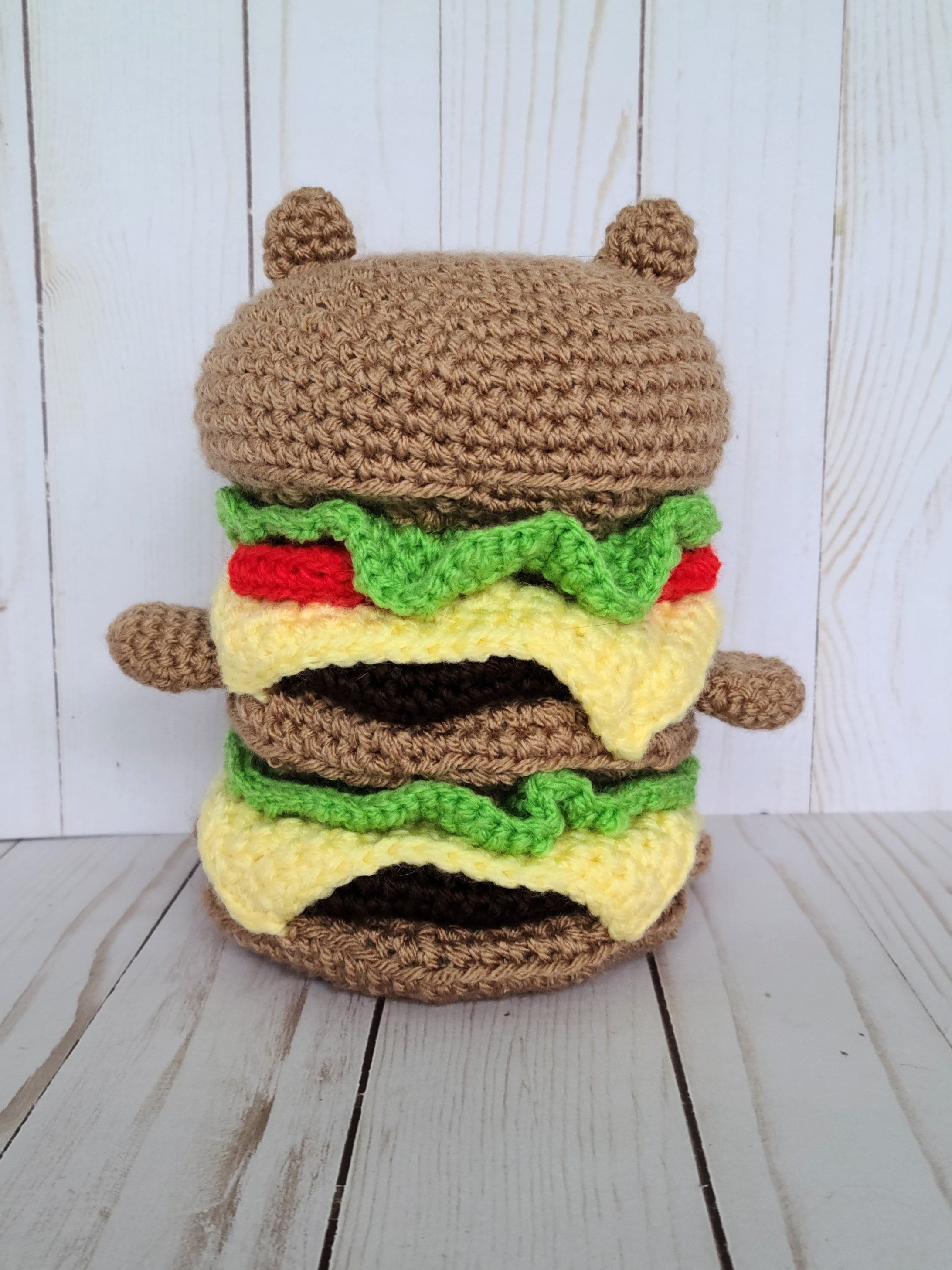 Crochet Hamburger Bear Plush, Cheeseburger, Toy Food, Cute Friend Gift ...